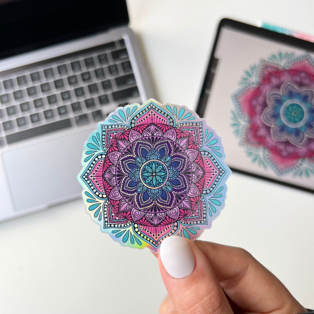 Holographic Colorful Mandala Sticker - Waterproof Stickers - Etsy