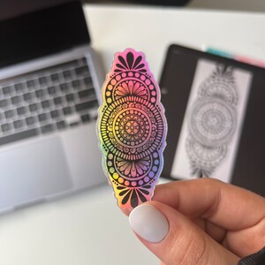 Horizontal Holographic Mandala Sticker - Holographic Waterproof ...