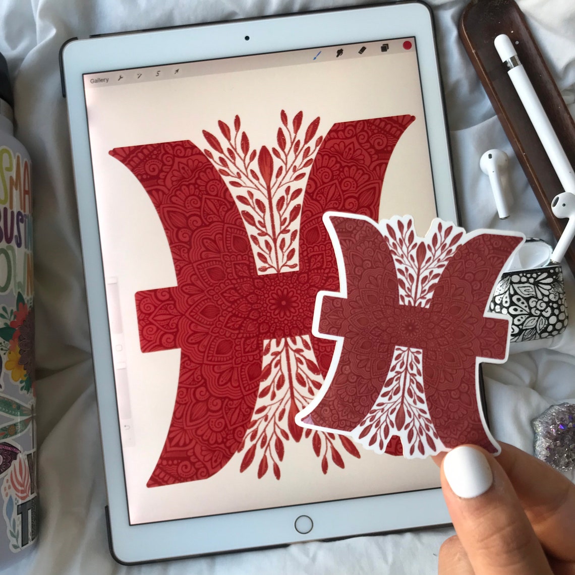 Pisces mandala waterproof sticker zodiac sign stickers | Etsy