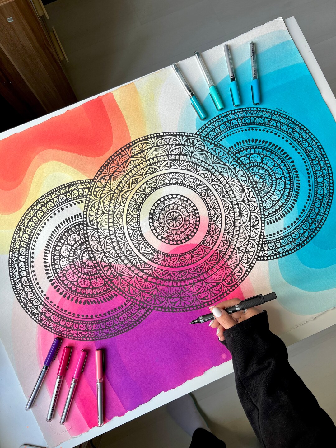 Hand Drawing Mandala With a Watercolor Background Original Drawing - Etsy