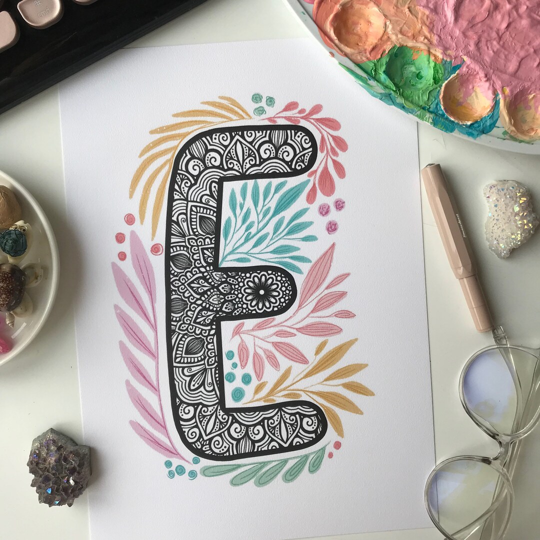 Mandala E Letter With Mandala Doodle - Etsy