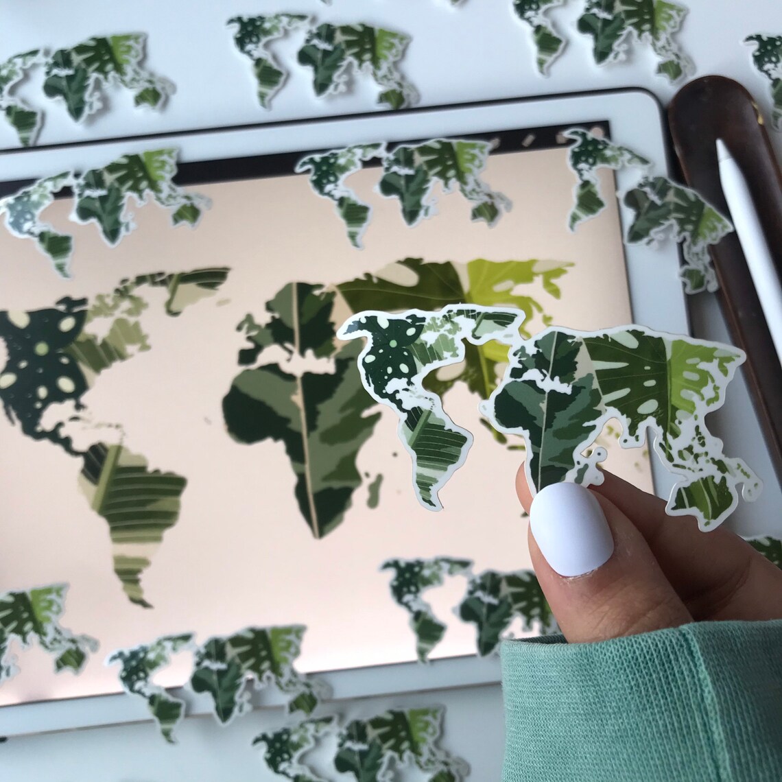 Plant World Map Waterproof Sticker World Map Stickers | Etsy