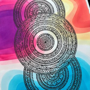 Hand Drawing Mandala With a Watercolor Background Original Drawing - Etsy
