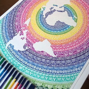 World Map Mandala Drawing Print Wall Decor World Map Mandala Artwork - Etsy