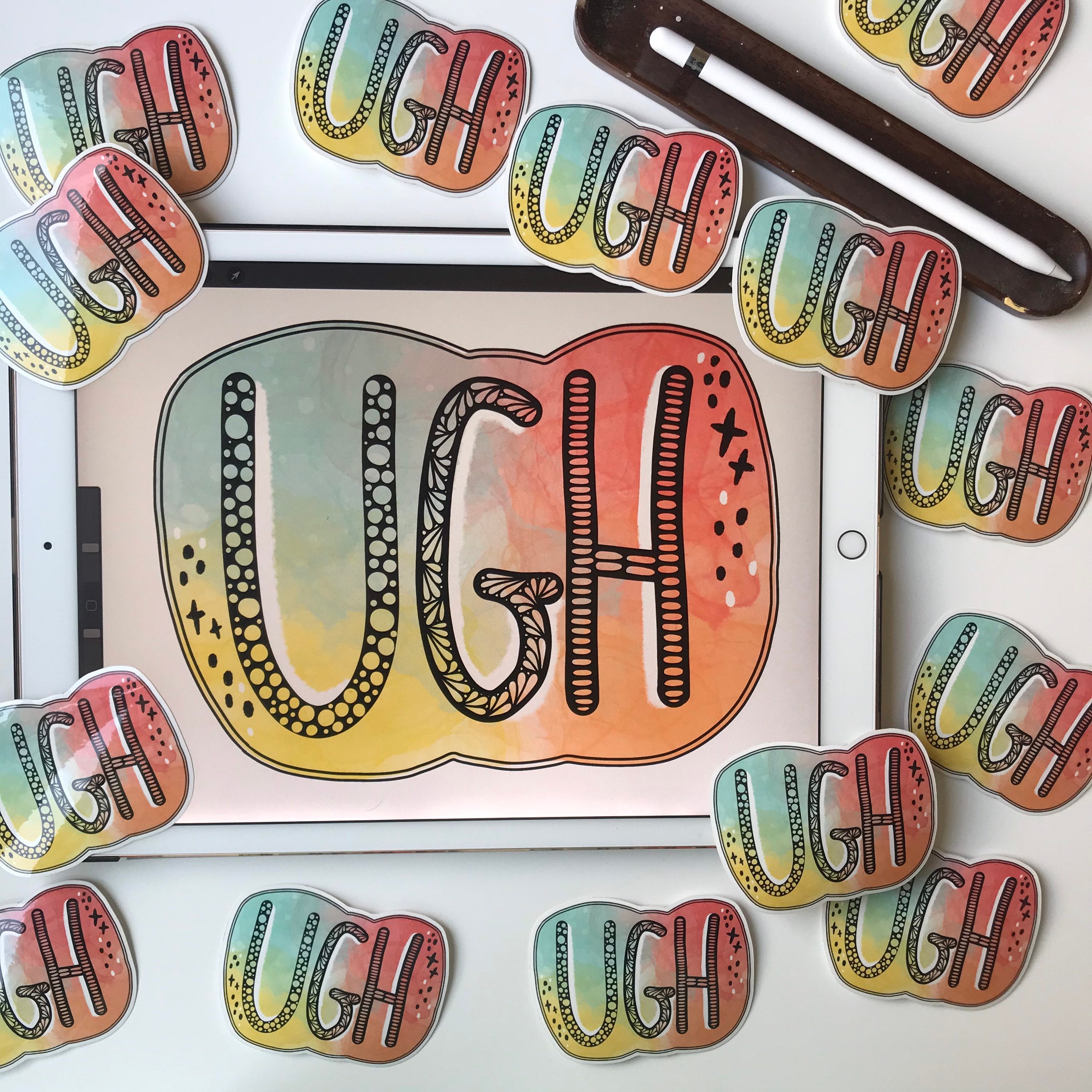 Zentangle Ugh Waterproof Sticker Waterproof Sticker Hand - Etsy