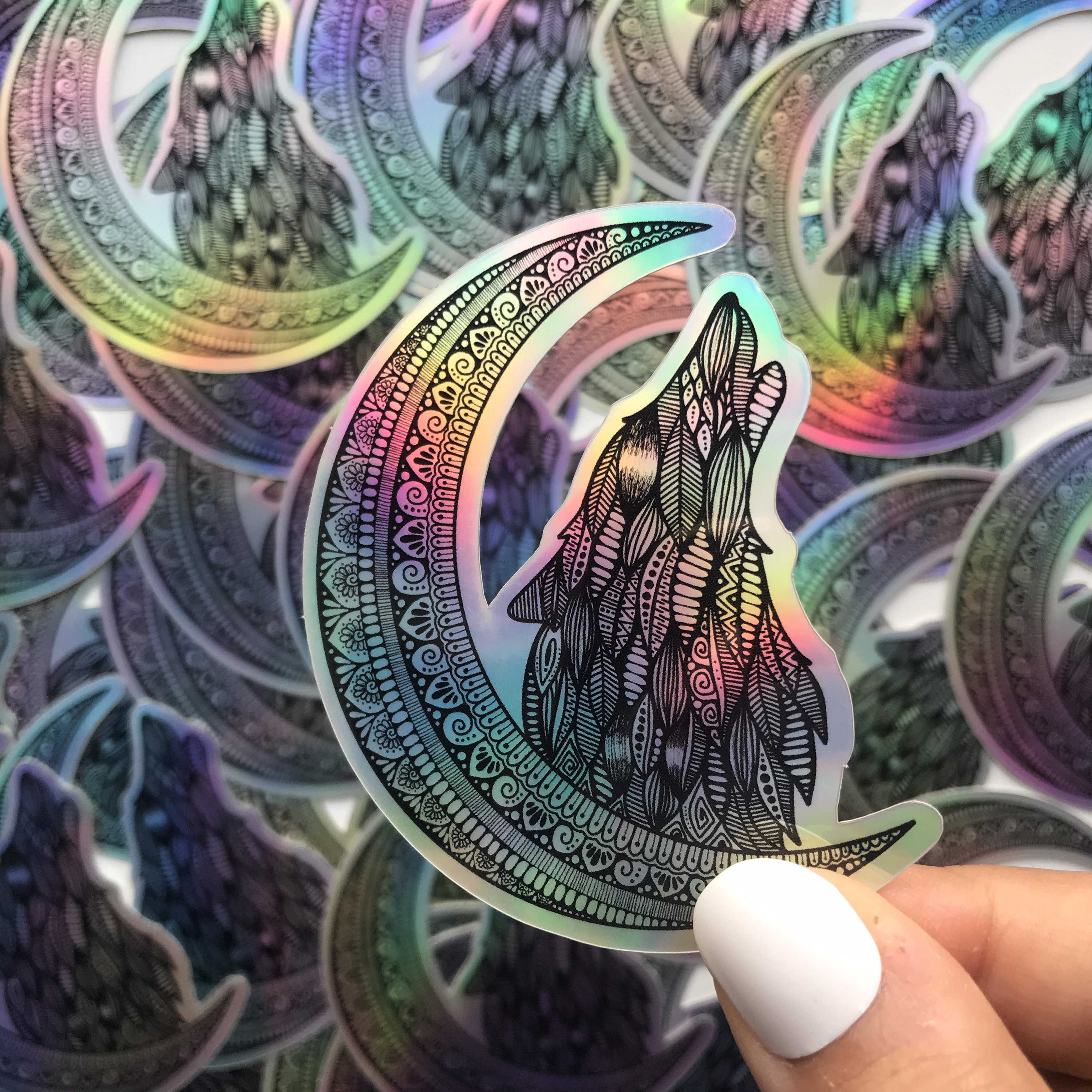 Holographic Moon wolf sticker wolf sticker moon sticker | Etsy