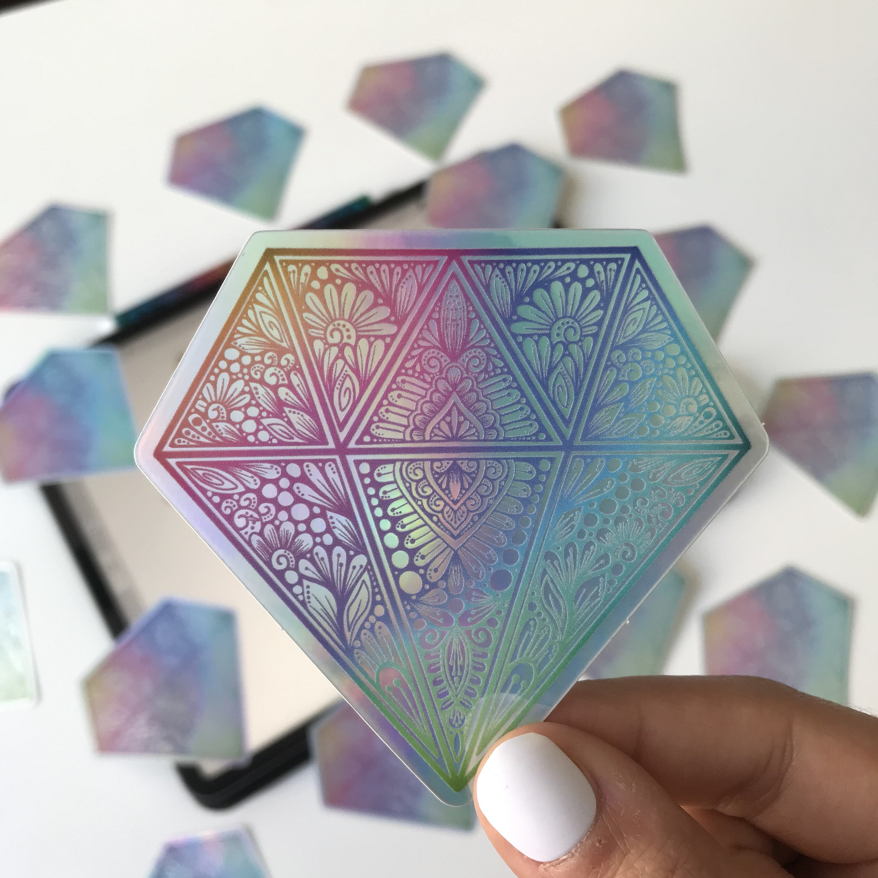 Zentangle Rainbow Diamond Holographic Sticker Holographic - Etsy