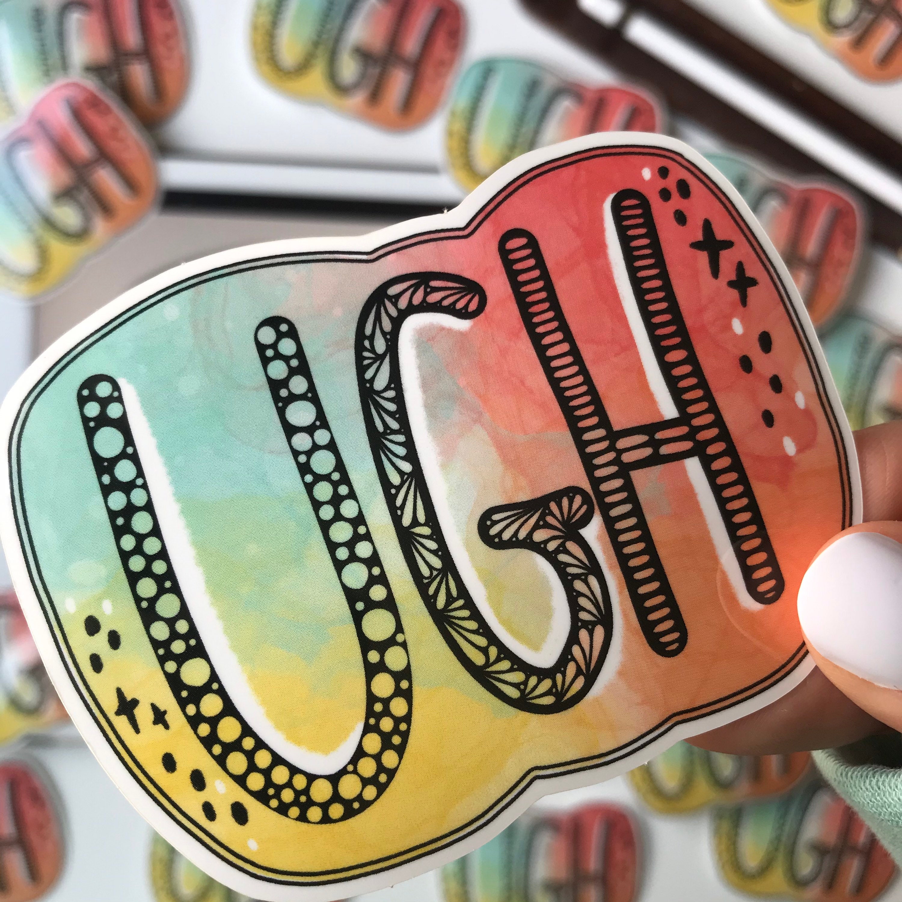 Zentangle Ugh Waterproof Sticker Waterproof Sticker Hand | Etsy