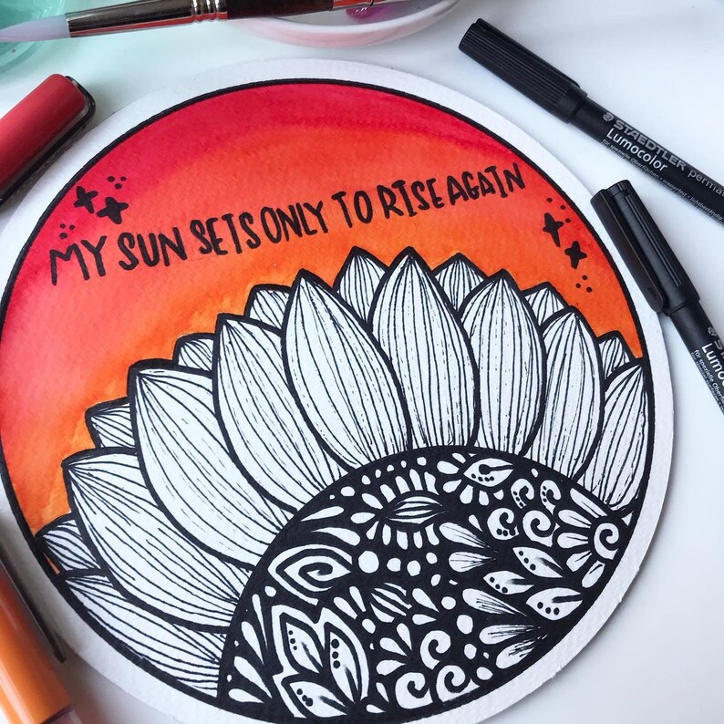 Hand Drawing Zentangle Sunflower Sunflower Drawing Hand | Etsy