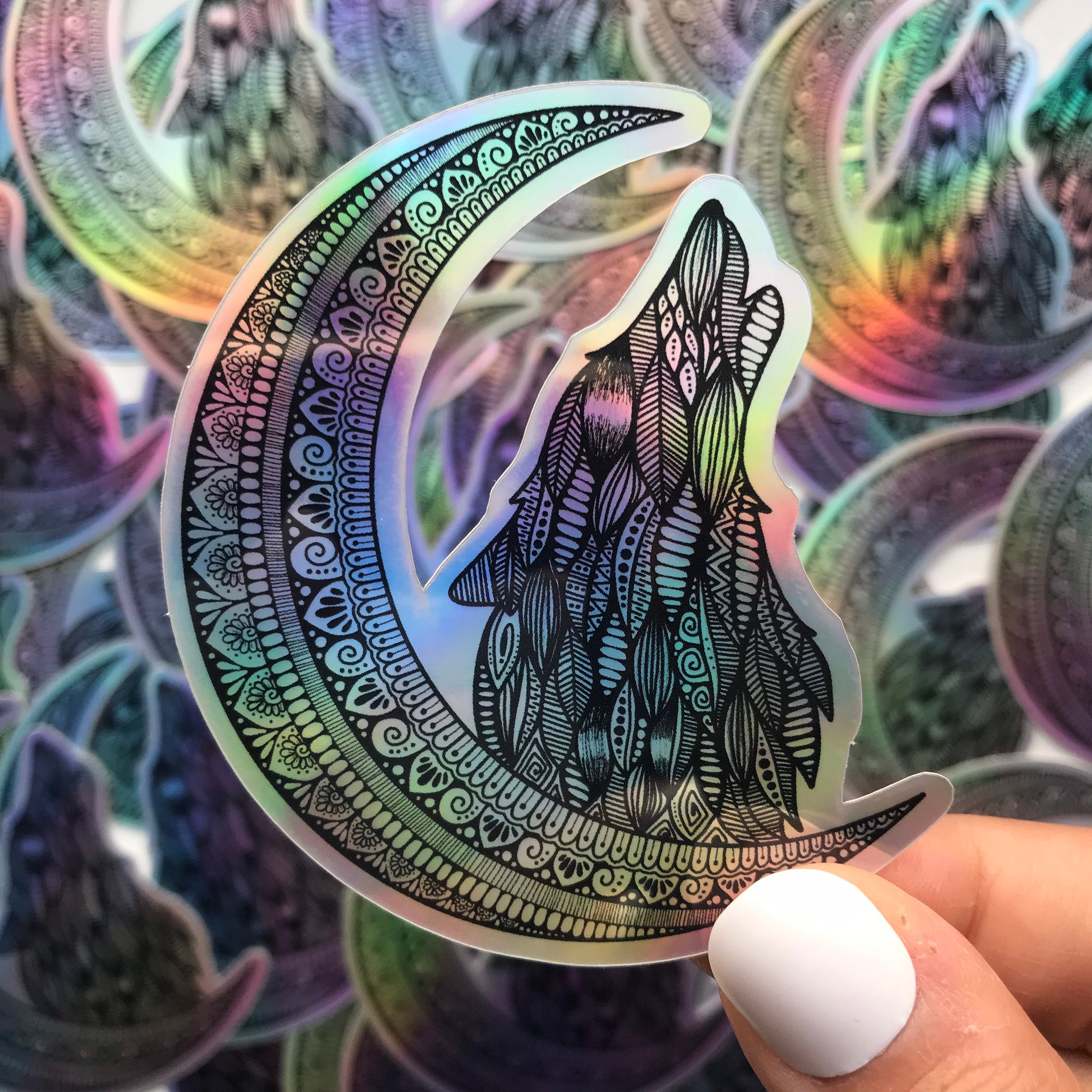 Holographic Moon Wolf Sticker Wolf Sticker Moon Sticker - Etsy
