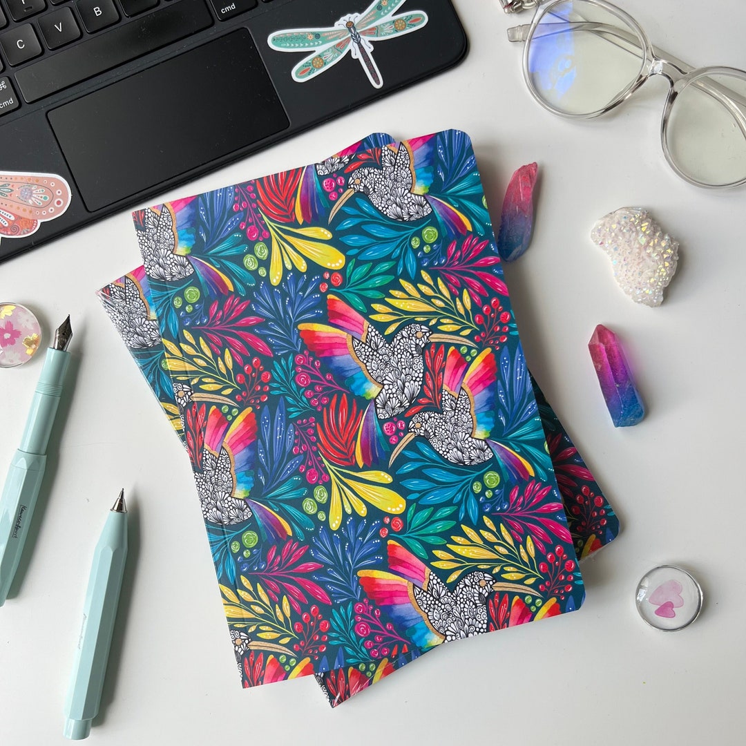 Zentangle Hummingbird in a Rainbow Garden Notebook - Etsy