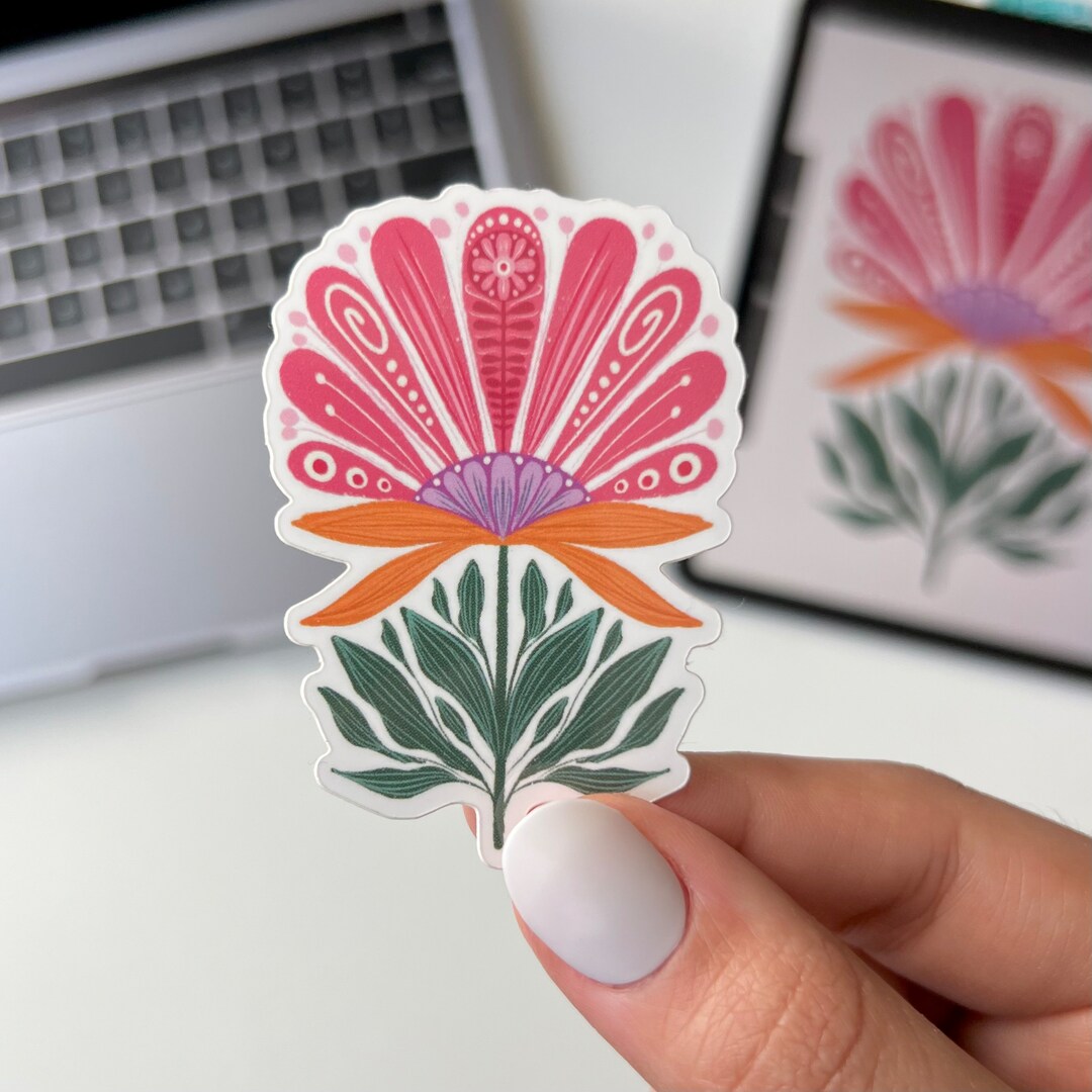 Folk Flower Sticker - Waterproof Stickers - Etsy