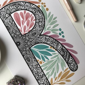Mandala R Letter With Plant Doodle - Etsy