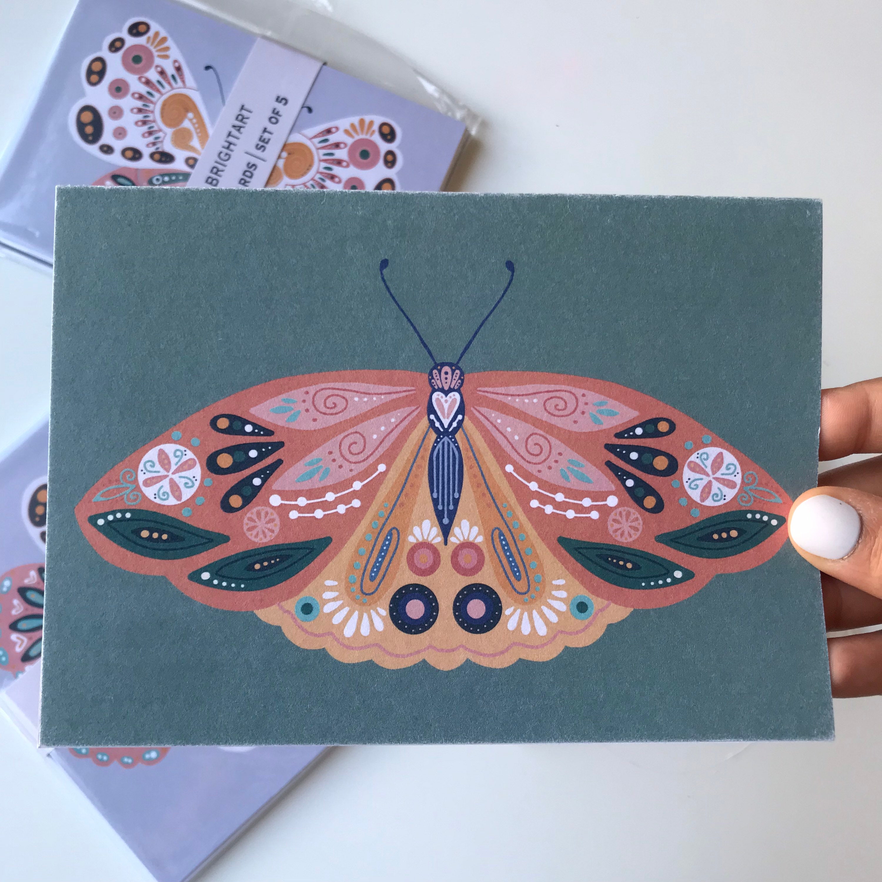 Moth greeting card set of 5 | Etsy