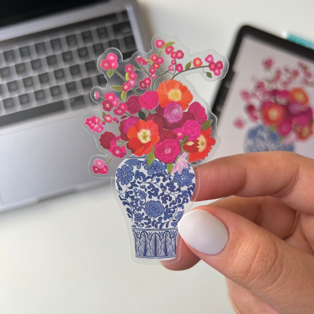 Flower in Vase Waterproof Sticker - Etsy