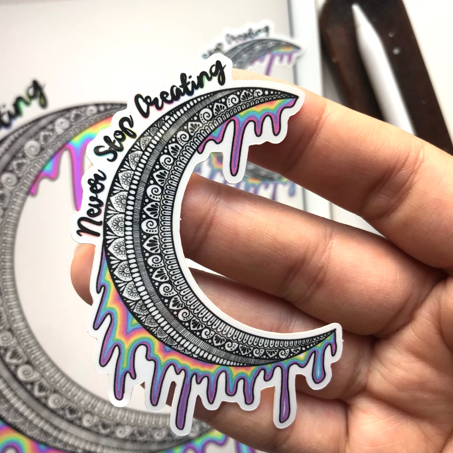 Never Stop Creating Zentangle Moon Sticker Moon Sticker | Etsy