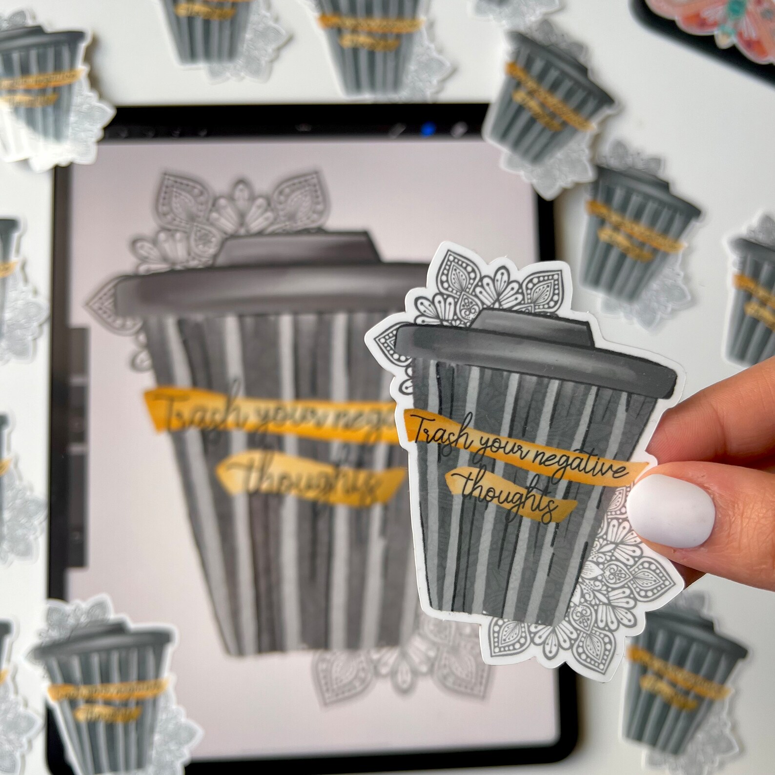 Trash Your Negative Thoughts Zentangle Sticker - Waterproof Stickers - Etsy