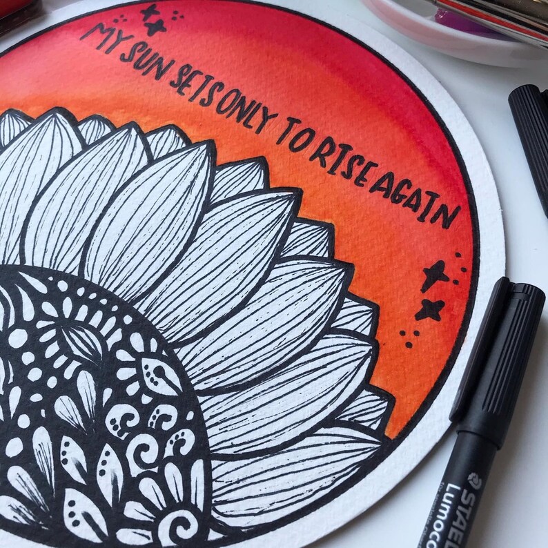 Hand Drawing Zentangle Sunflower Sunflower Drawing Hand | Etsy