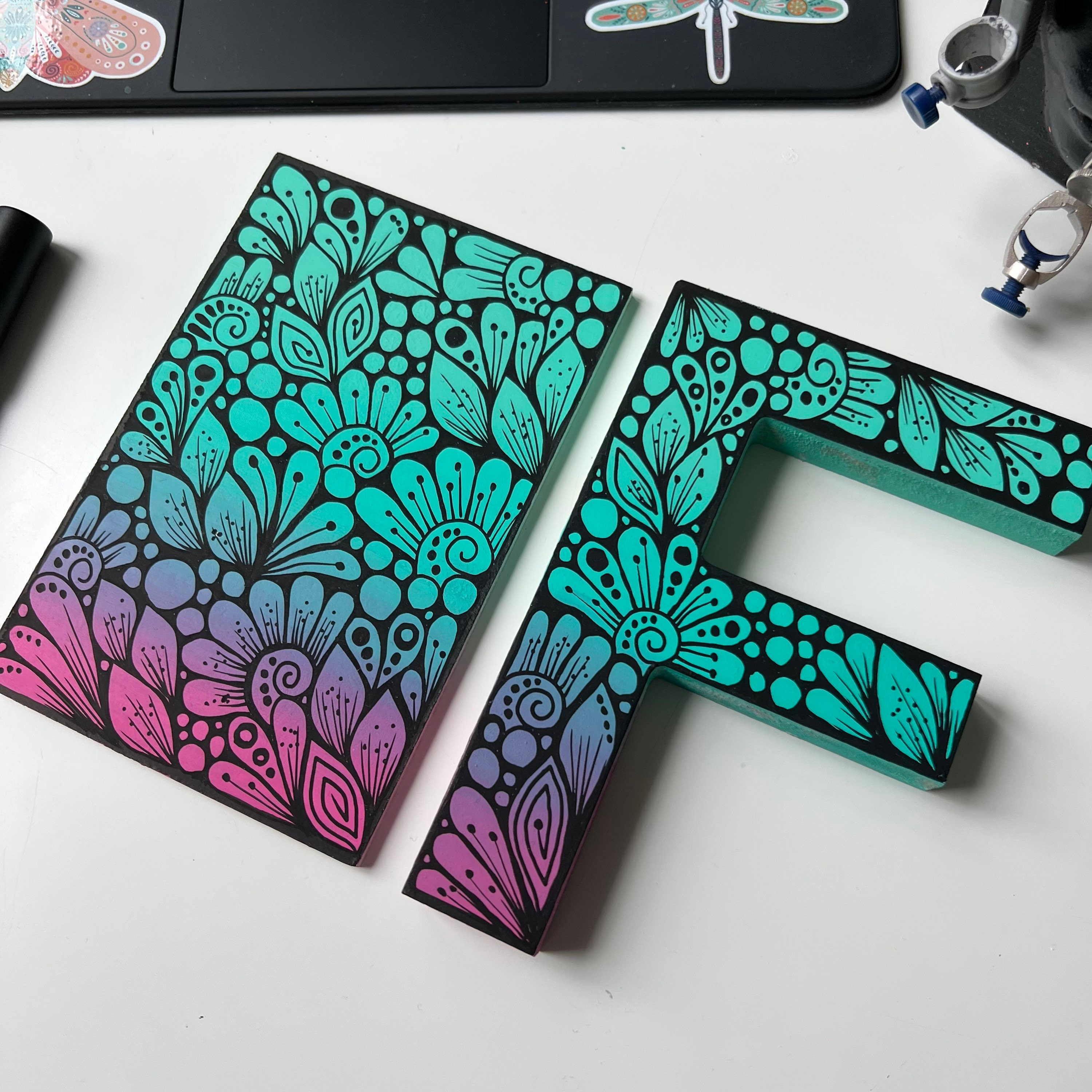 Zentangle F Letter and a Coaster - Etsy