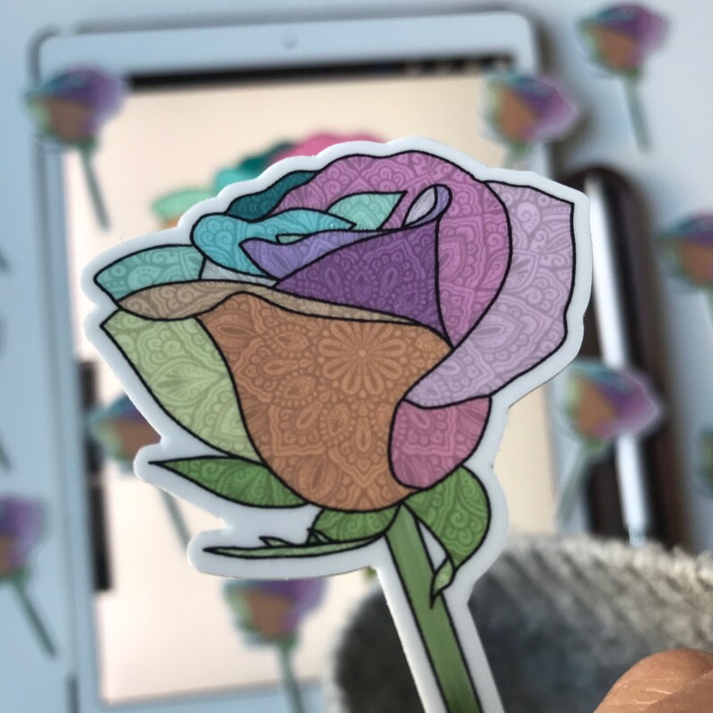 Mandala Pastel Rose Waterproof Stickers - Pastel Rose Stickers ...