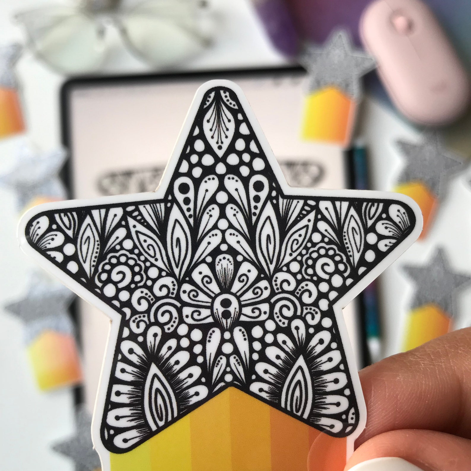 Zentangle Star Waterproof Stickers Waterproof Stickers - Etsy
