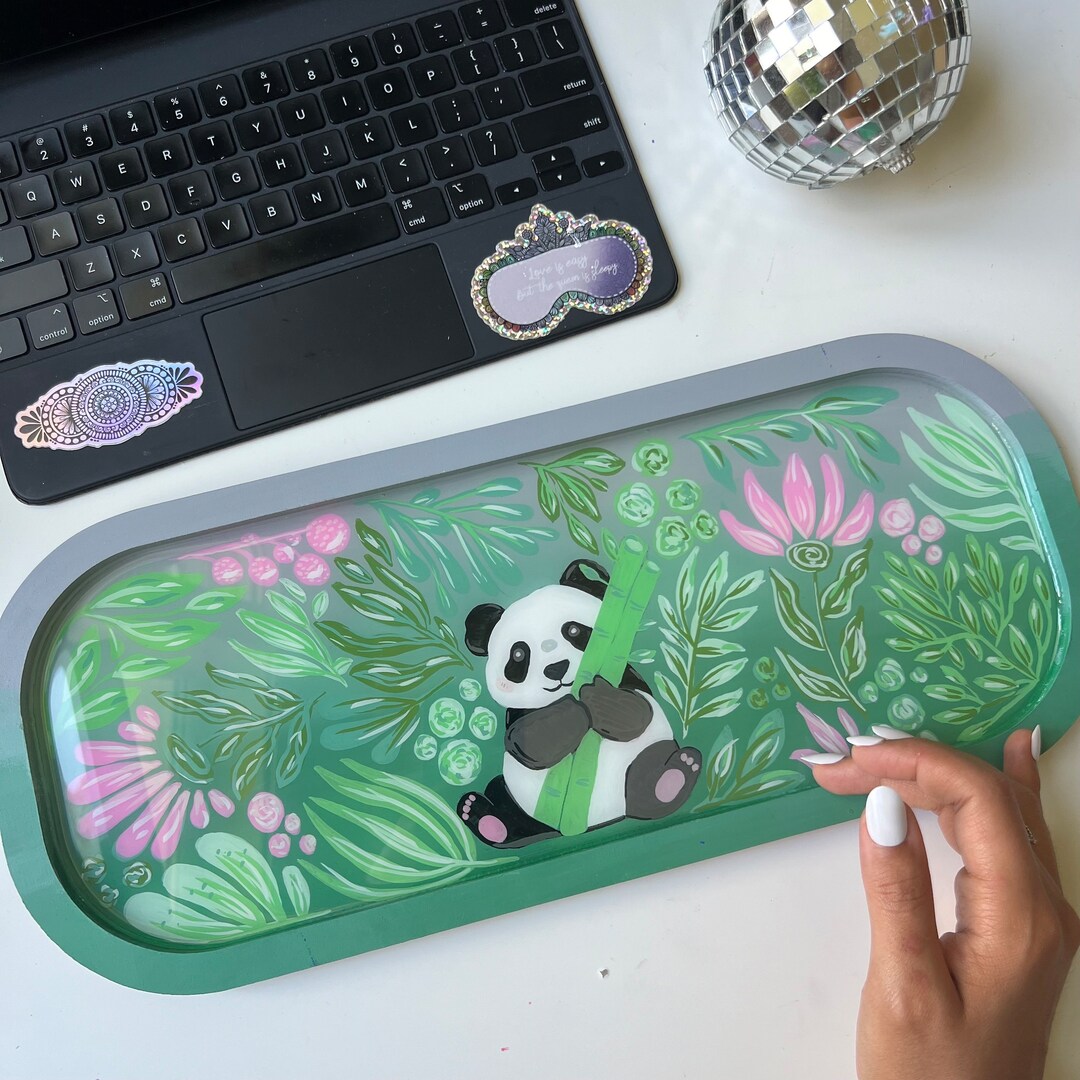 Panda in the Floral Garden Wooden Tray - Etsy