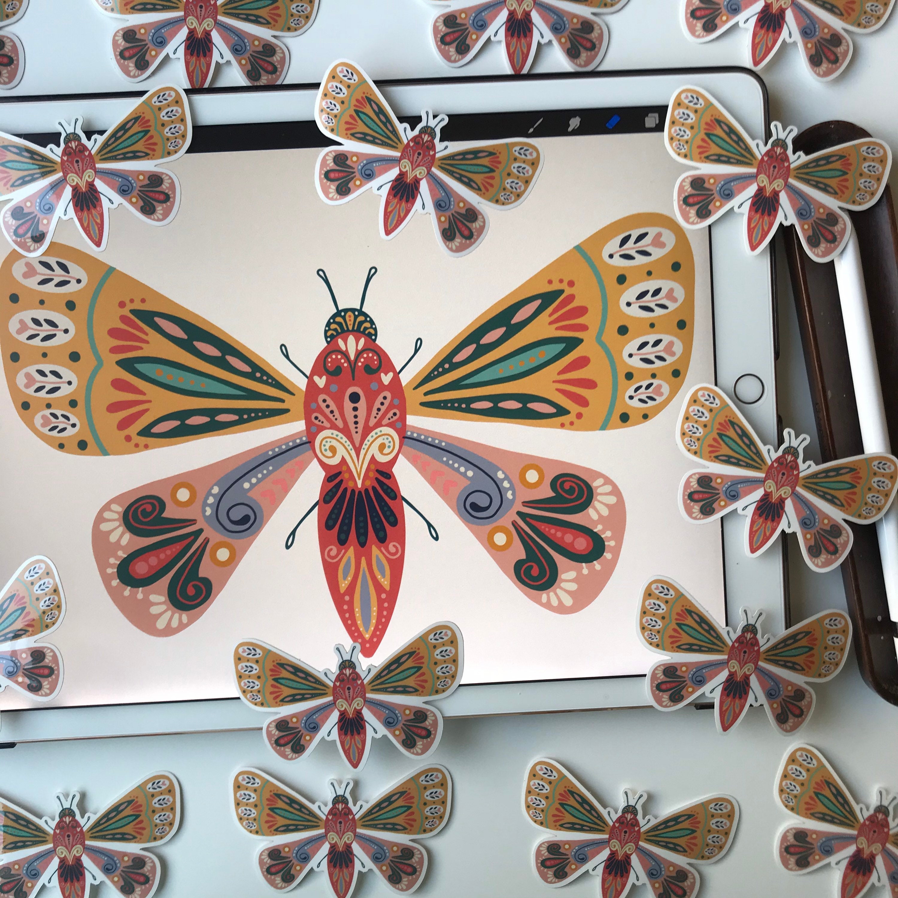 Folk Moth Illustration Waterproof Stickers Moth Waterproof | Etsy