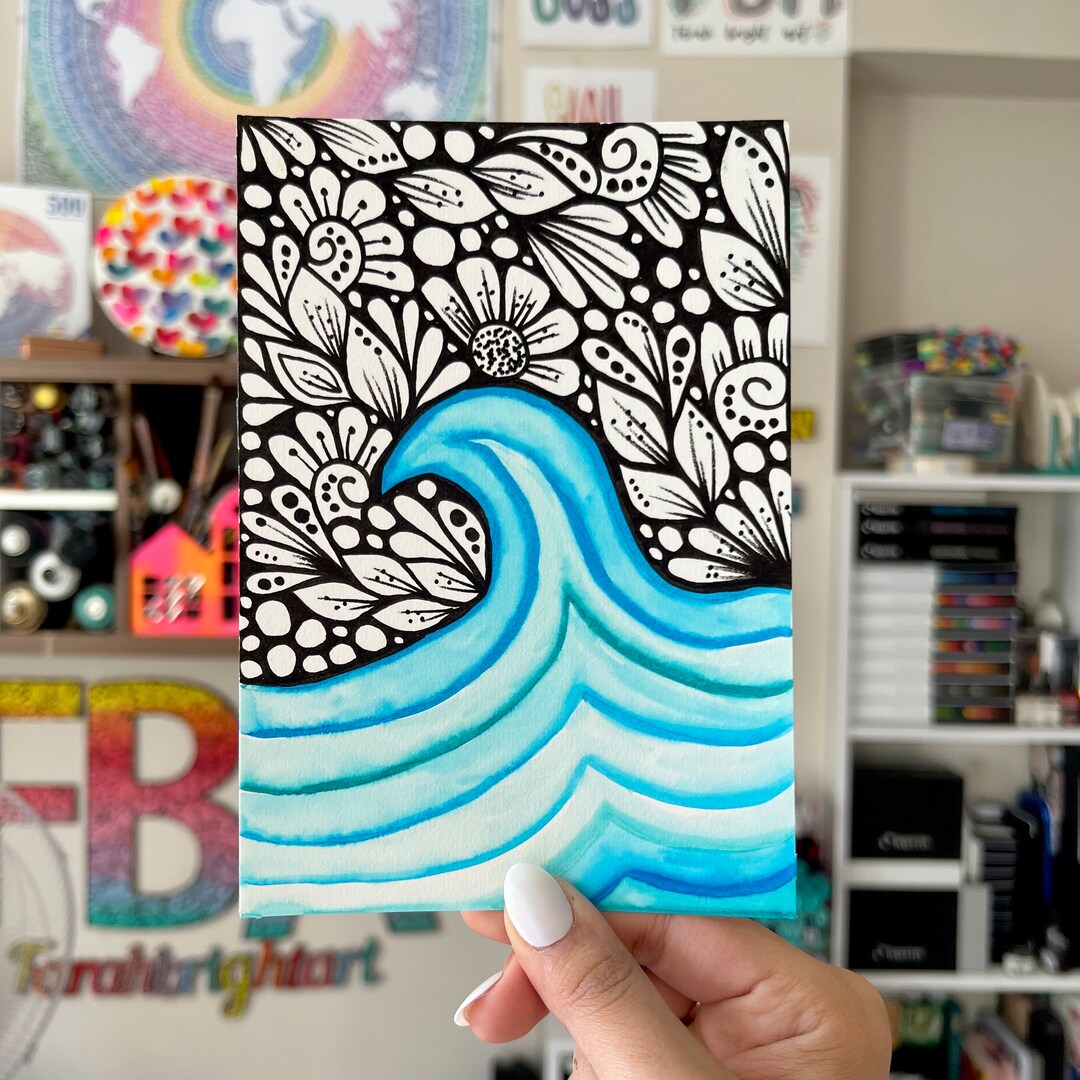 Zentangle and Watercolor Waves Original Drawing - Etsy