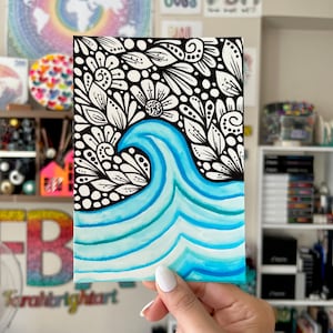 Zentangle and Watercolor Waves Original Drawing - Etsy