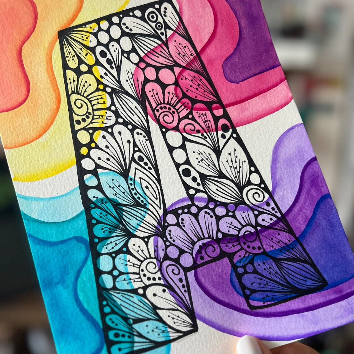 Zentangle A Letter With a Watercolor Background Wall Decor - Etsy