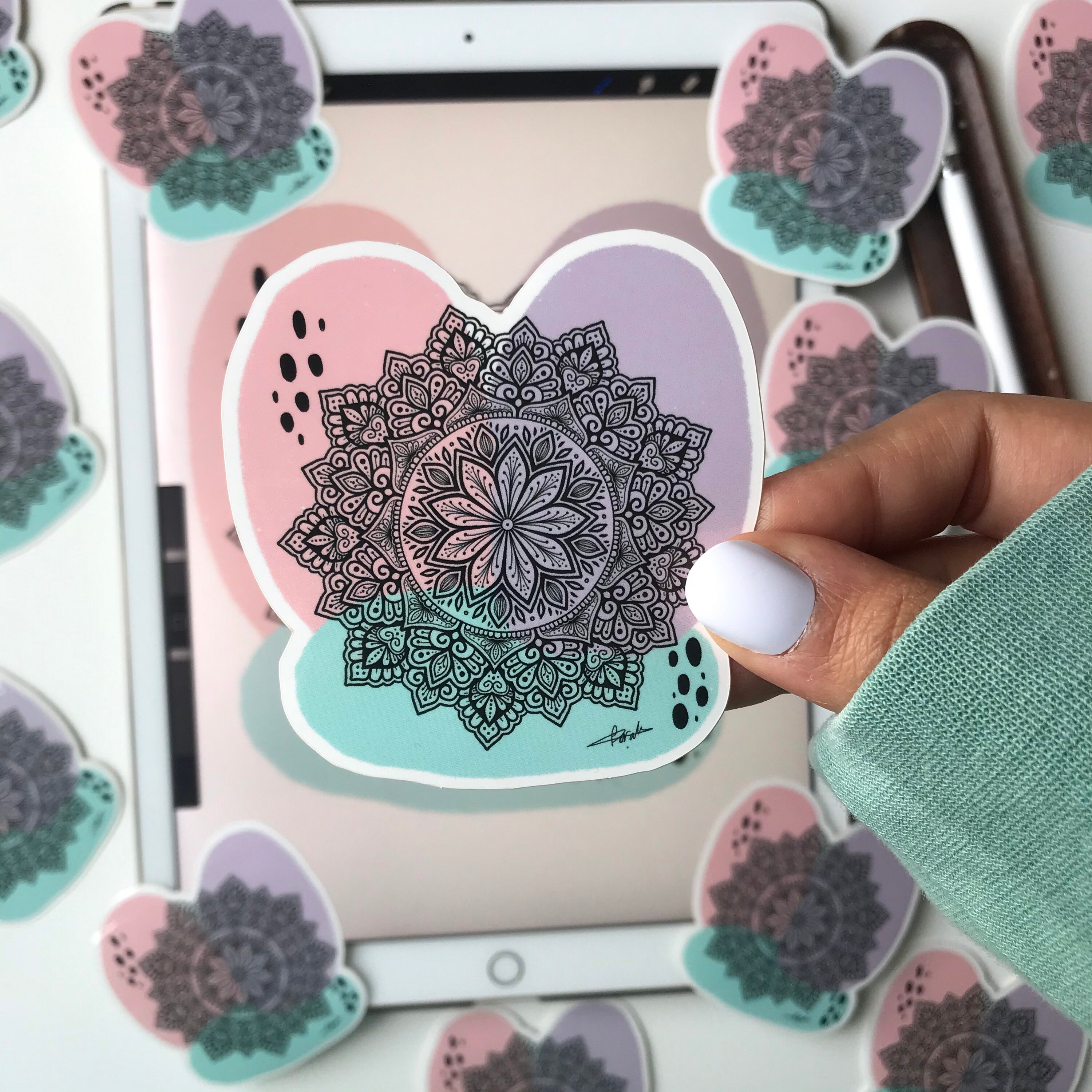 Abstract mandala waterproof sticker pastel mandala waterproof | Etsy