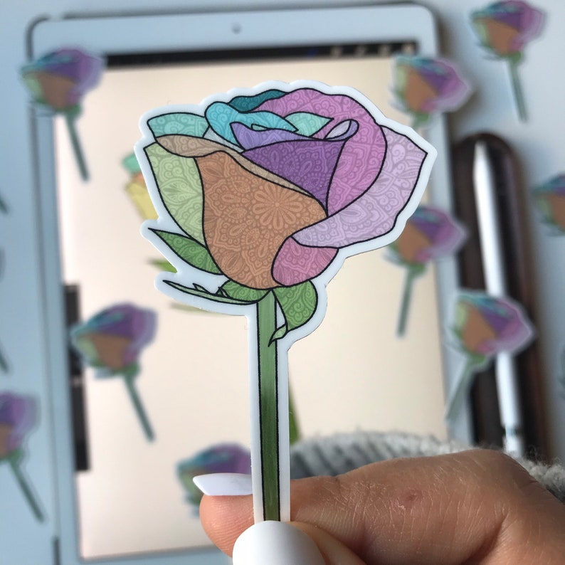 Mandala Pastel Rose Waterproof Stickers - Pastel Rose Stickers ...