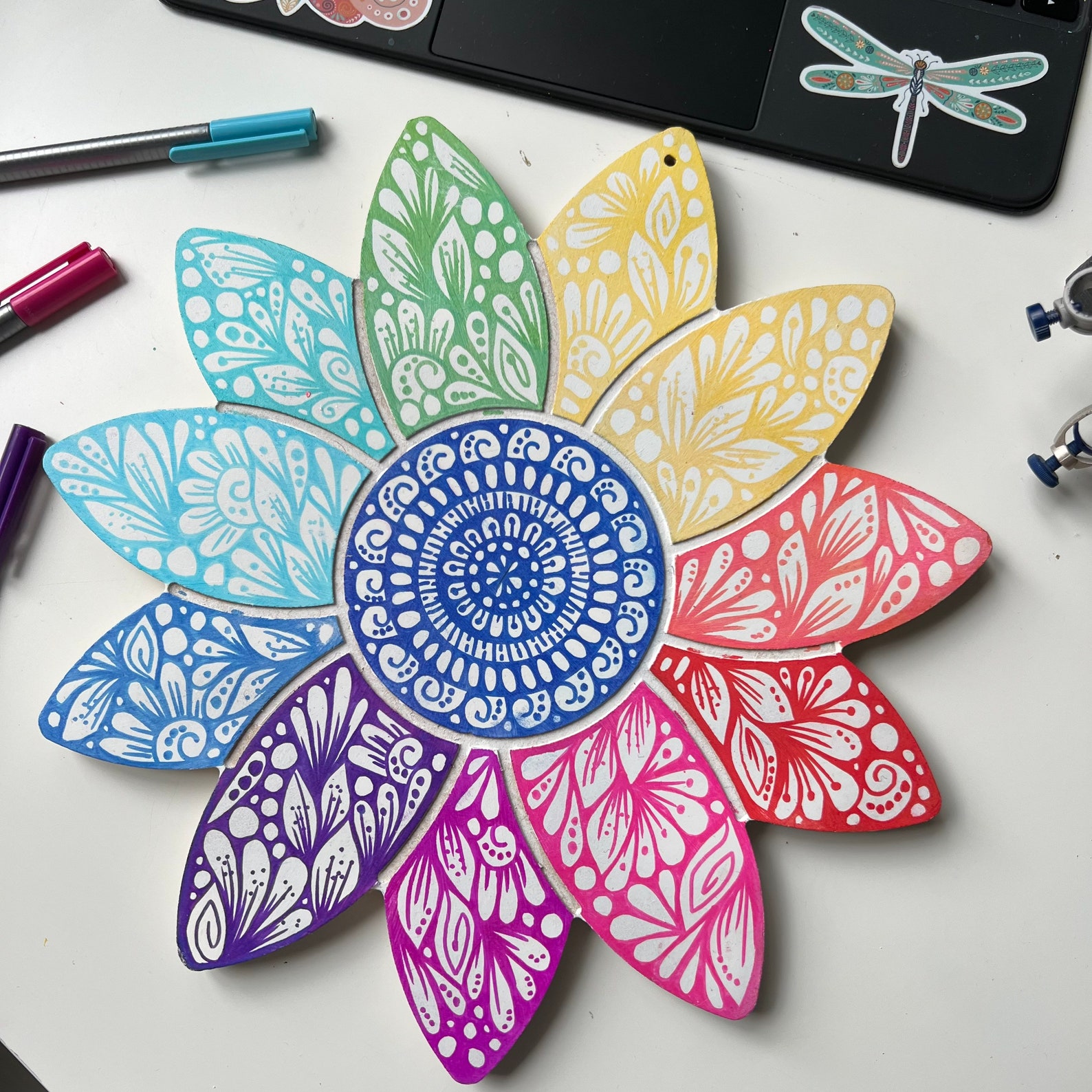 Zentangle Rainbow Flower - Etsy