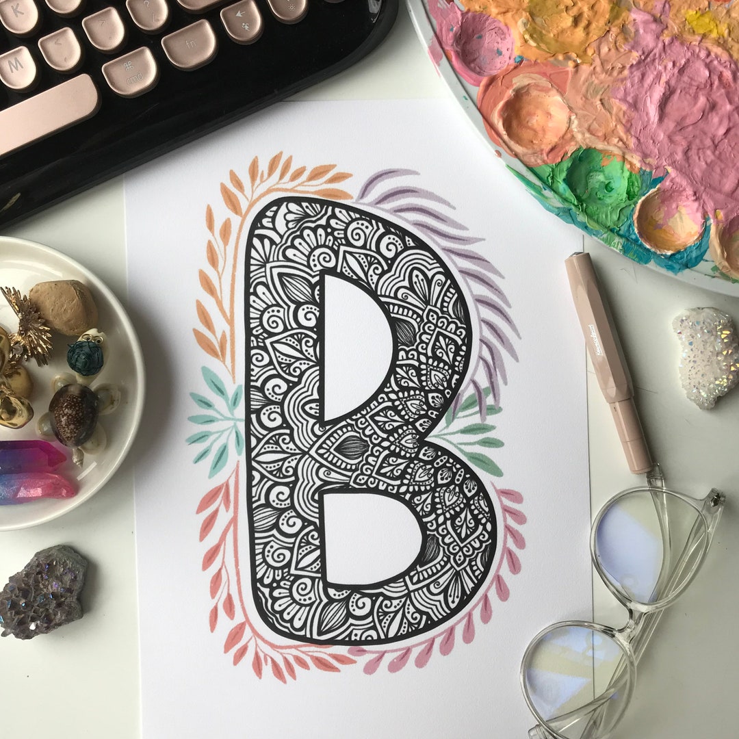 Mandala B Letter With Plant Doodle - Etsy