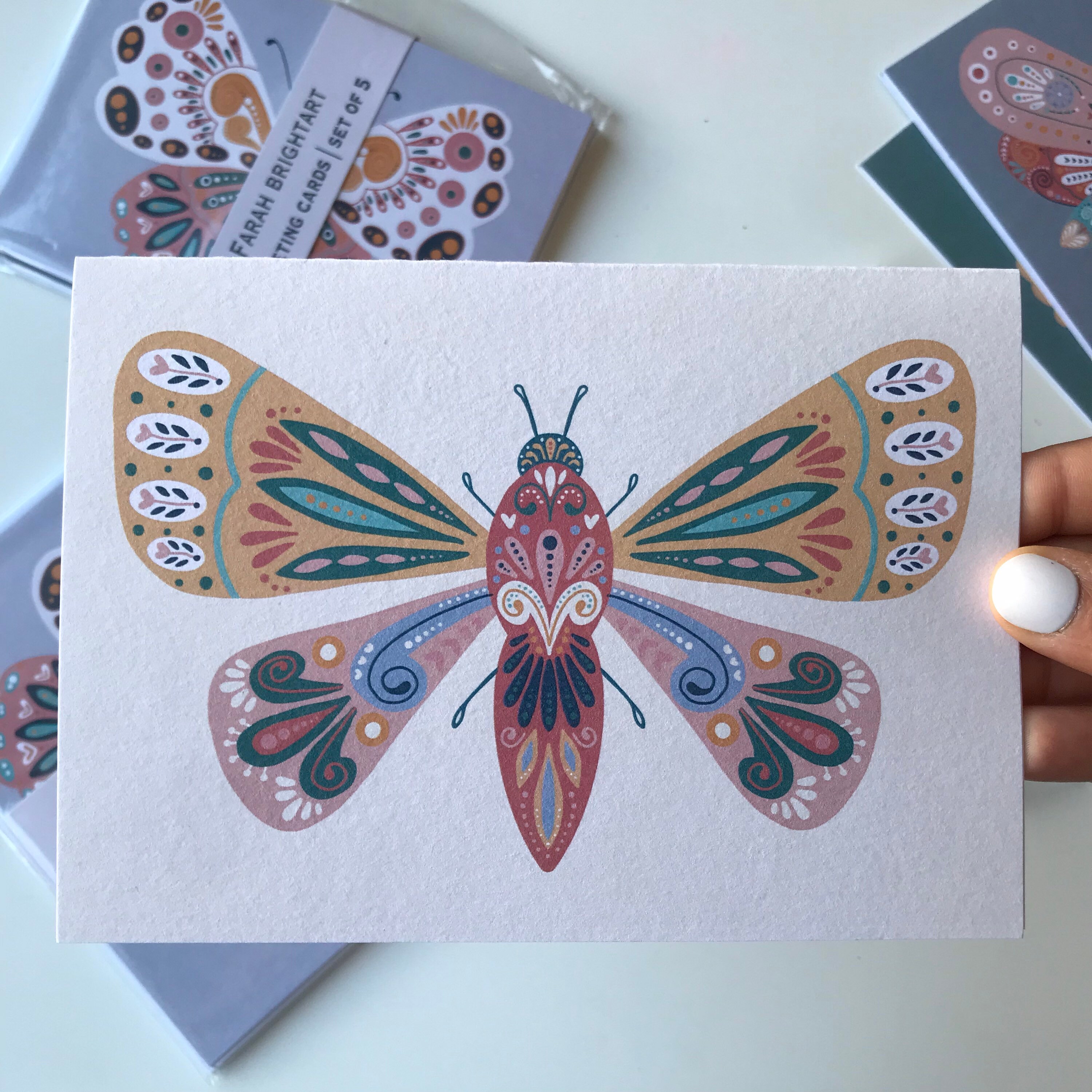Moth greeting card set of 5 | Etsy