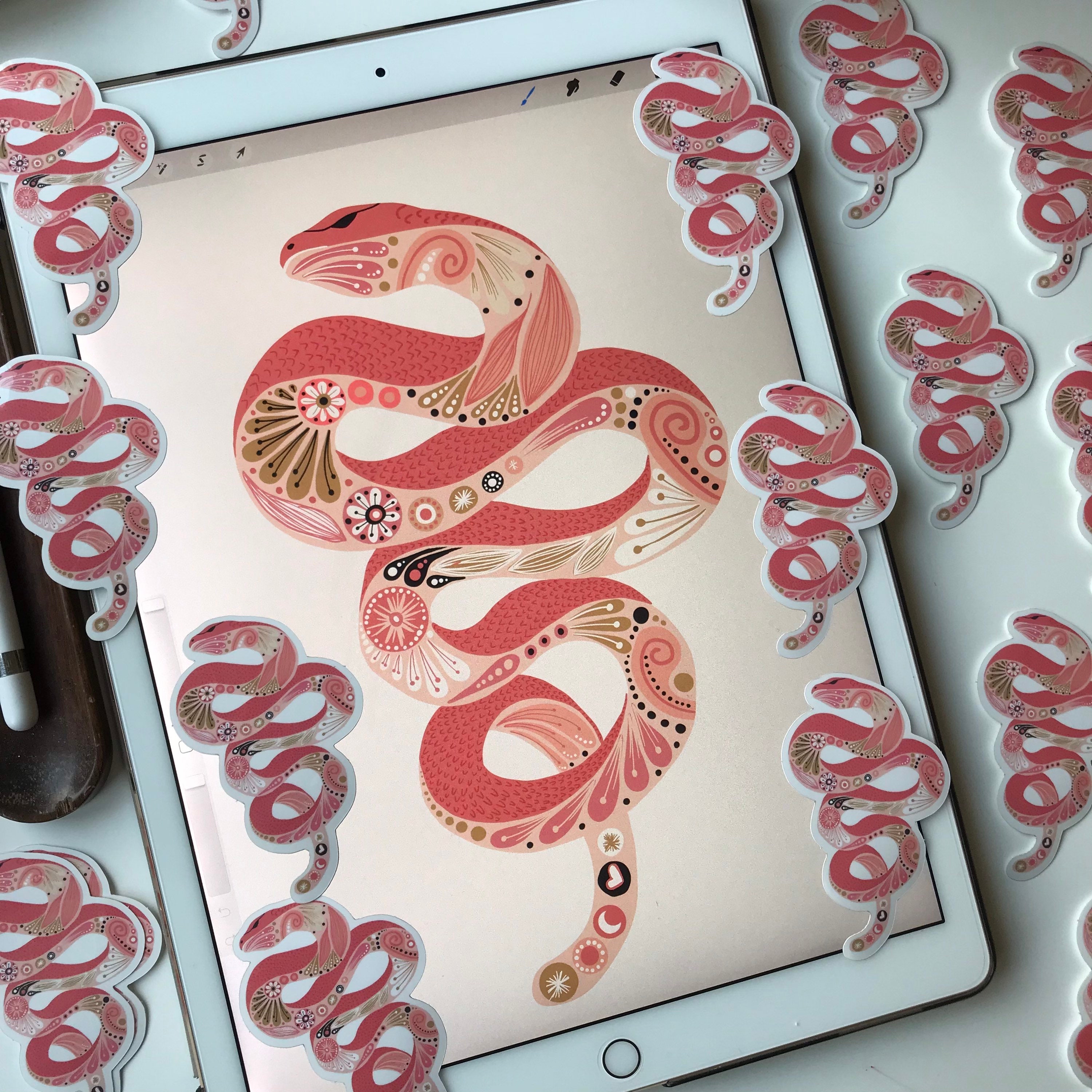 Folk Snake Waterproof Sticker | Etsy