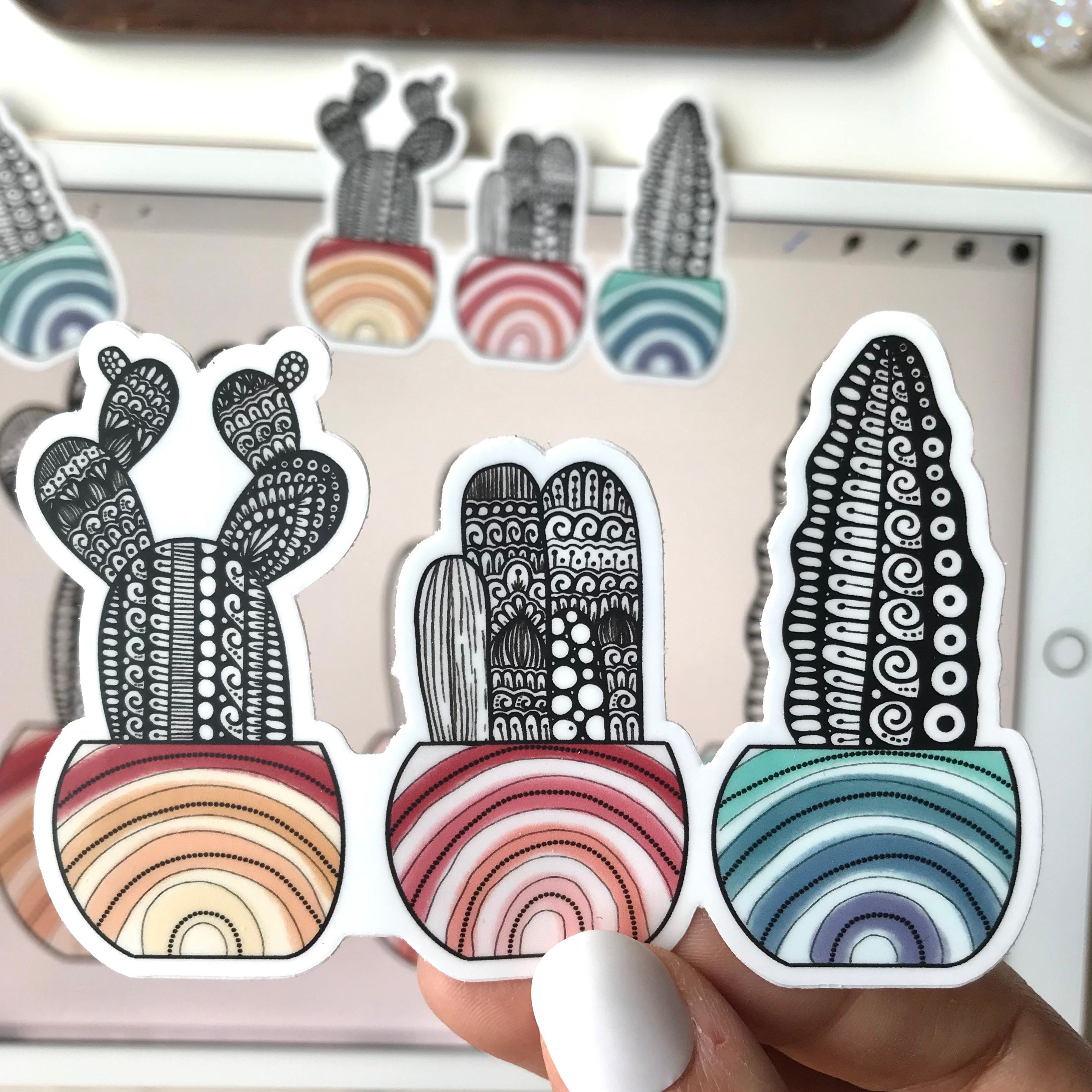 Zentangle cactus stickers cactus stickers cute waterproof | Etsy