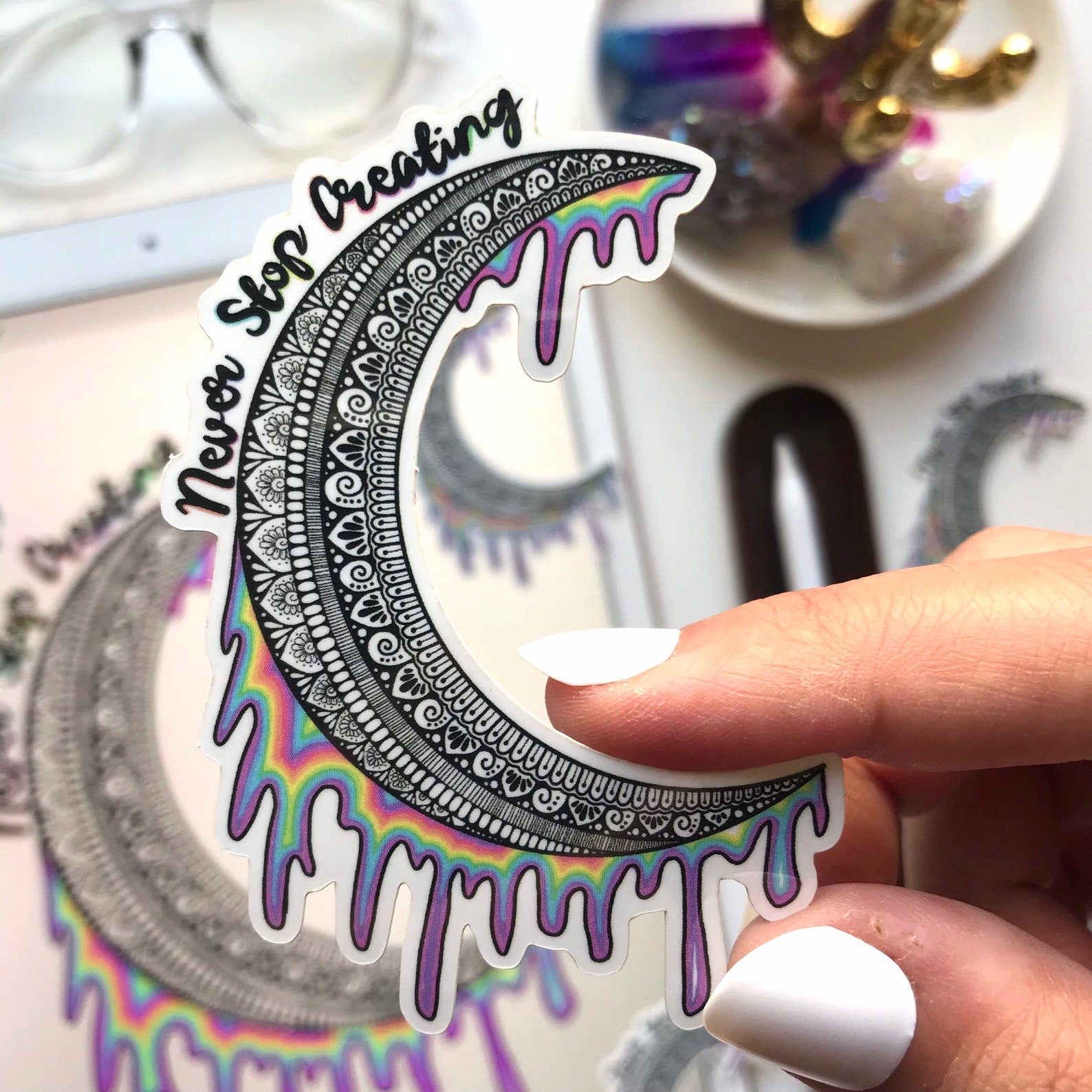 Never Stop Creating Zentangle Moon Sticker Moon Sticker - Etsy