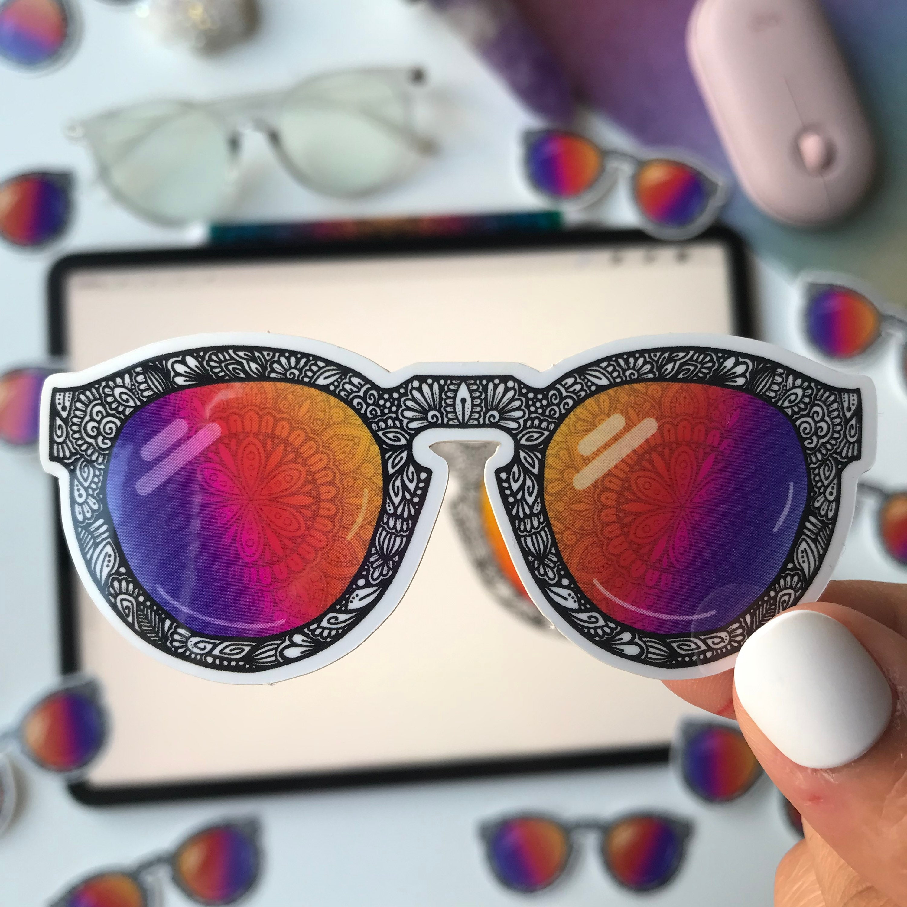rainbow mandala sunglasses stickers waterproof stickers Drawing ...