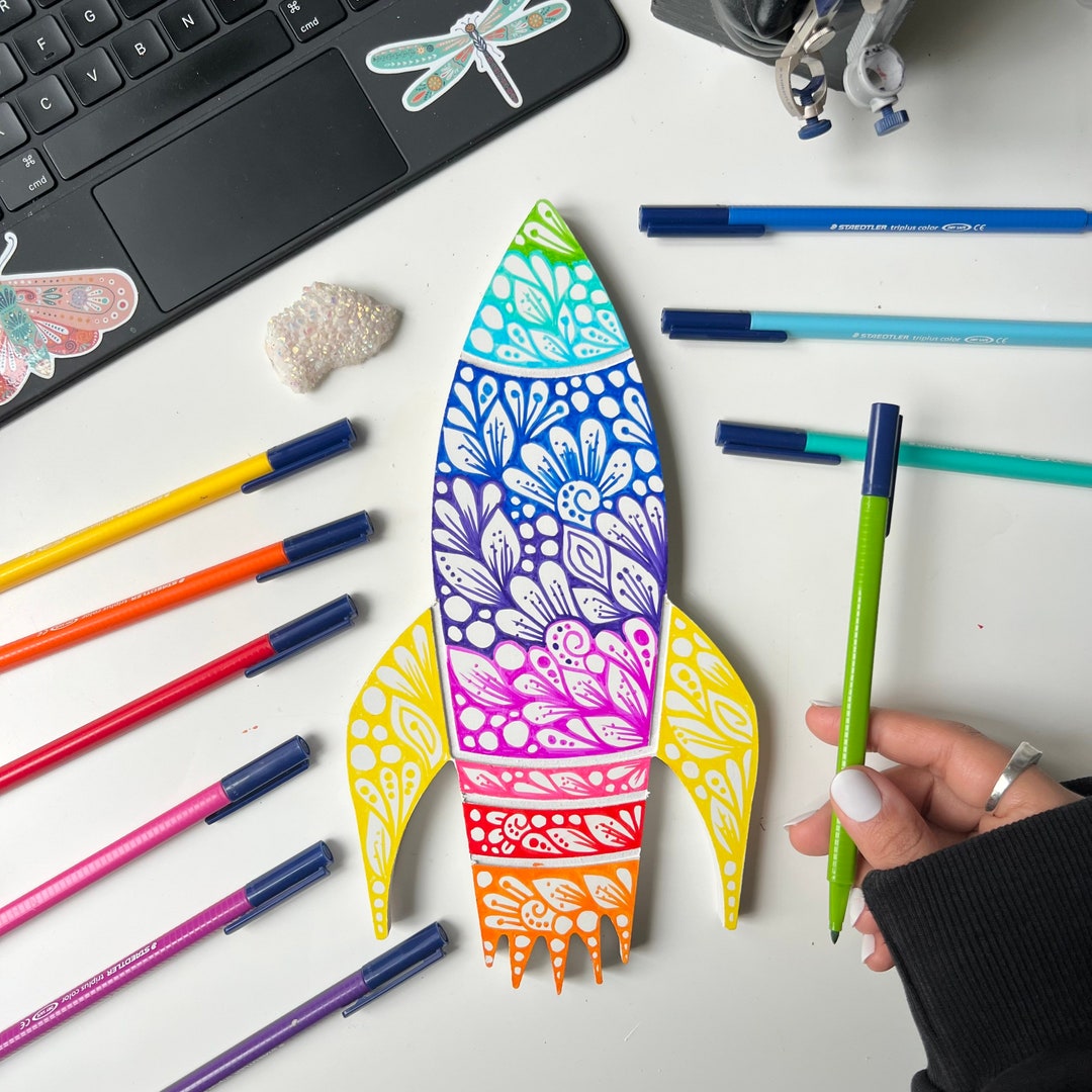 Rainbow Zentangle Rocket - Etsy