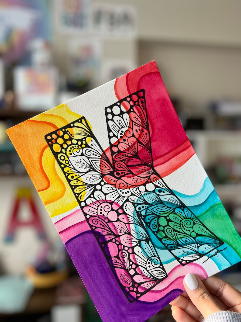 Zentangle K Letter Hand Drawing _ Original Artwork Wall - Etsy