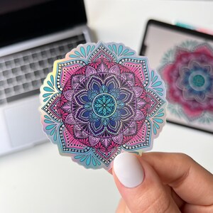 Holographic Colorful Mandala Sticker - Waterproof Stickers - Etsy