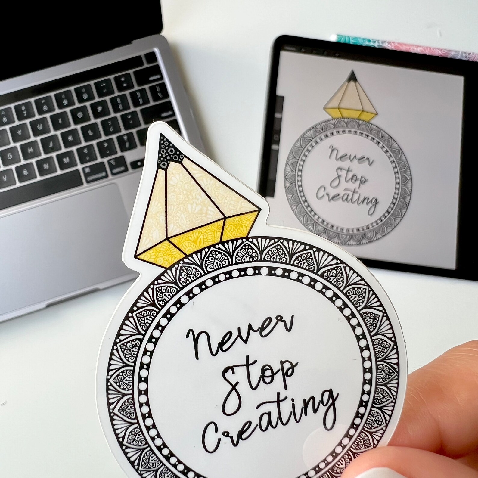Pencil Ring Mandala Sticker - Never Stop Creating Sticker - Etsy