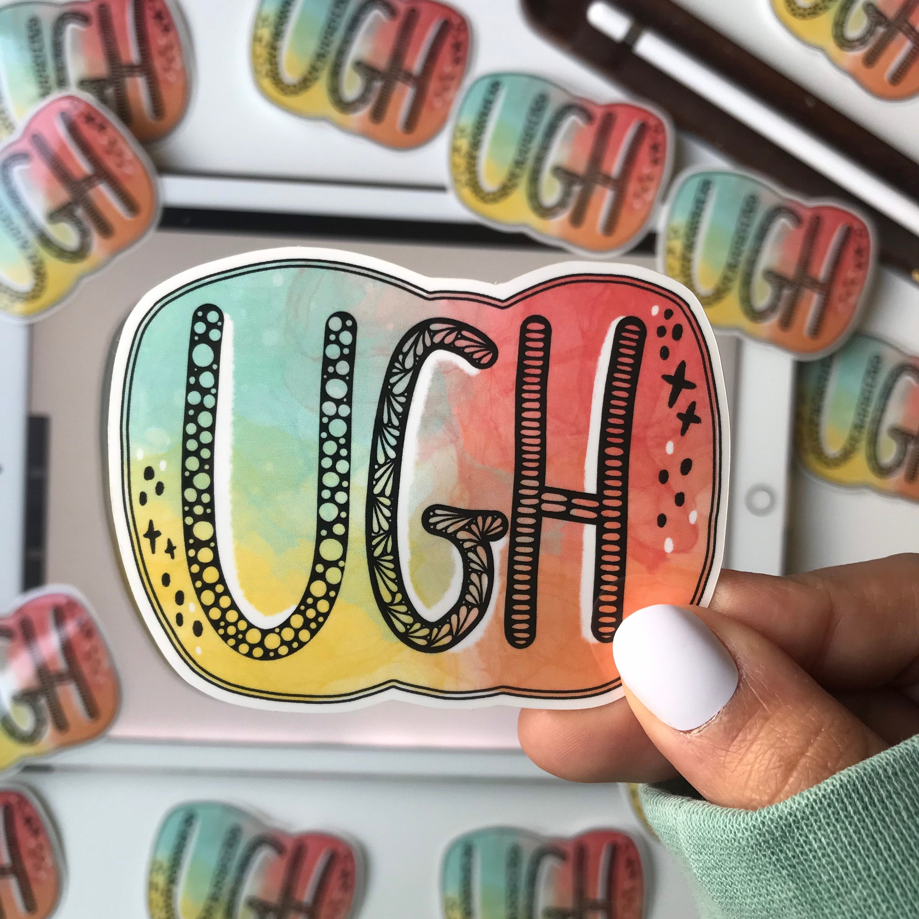 Zentangle Ugh Waterproof Sticker Waterproof Sticker Hand - Etsy