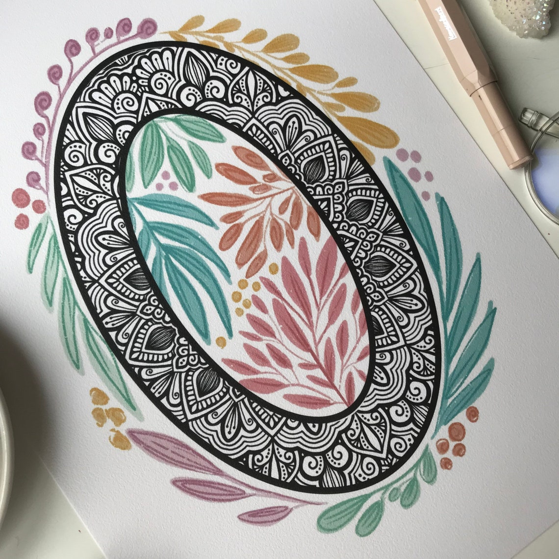 Mandala O Letter With Plant Doodle - Etsy