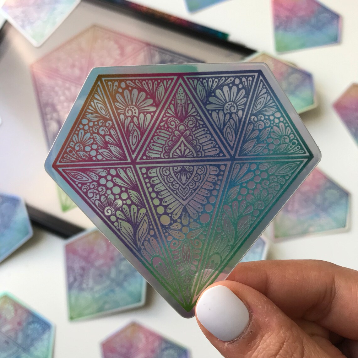 Zentangle Rainbow Diamond Holographic Sticker Holographic - Etsy
