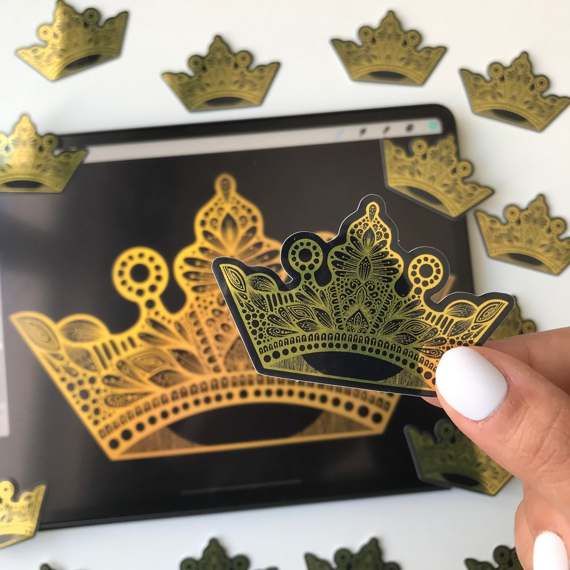Zentangle Golden Crown Waterproof Sticker - Etsy