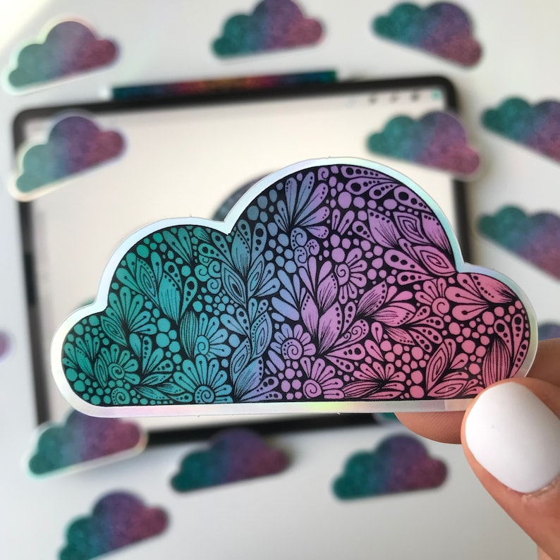 Zentangle Cloud Holographic Sticker - Waterproof Sticker - Etsy