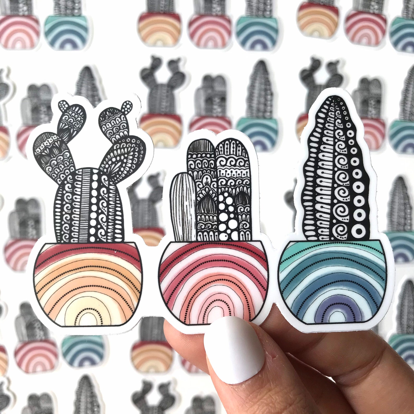Zentangle cactus stickers cactus stickers cute waterproof | Etsy