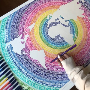 World Map Mandala Drawing Print Wall Decor World Map Mandala Artwork - Etsy
